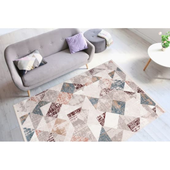 Tapis Géométrique à Franges "Akropolis II" Gris & Rose 160 x 230 cm ...