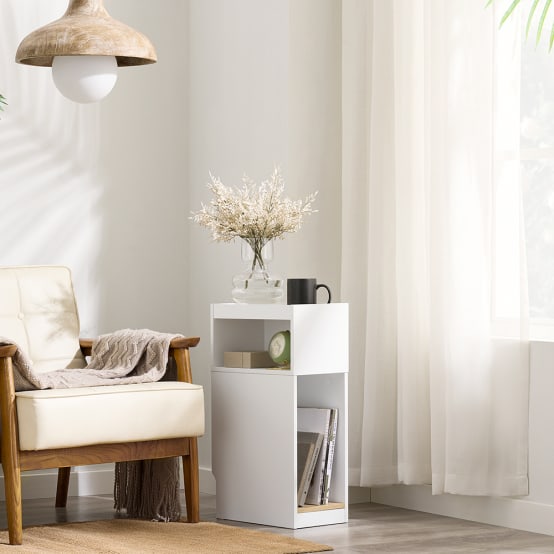 SoBuy Table de Chevet Étroite avec Tiroir et Étagère, Moderne pour ...