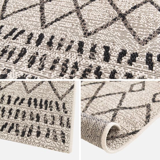 Tapis intérieur/extérieur style berbère. tissé plat. crème et noir. 200 x 290 cm - Jardiland