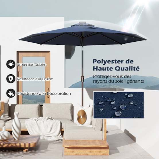 Parasol Inclinable Dia.300cm LED Dolaire en Scier Toile Polyester pour ...