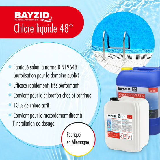 Chlore Liquide 48° Bayzid® - Bidon de 25 KG (20L) x 6 pour Piscines - Jardiland