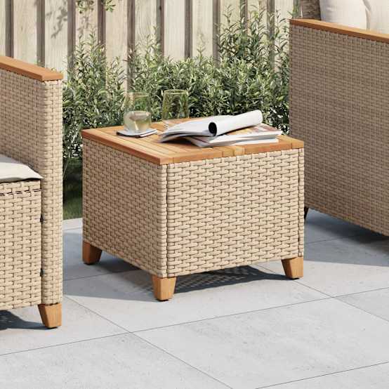 Table Basse pour Salon de Jardin Beige Carrée, Structure en Polyrotin ...