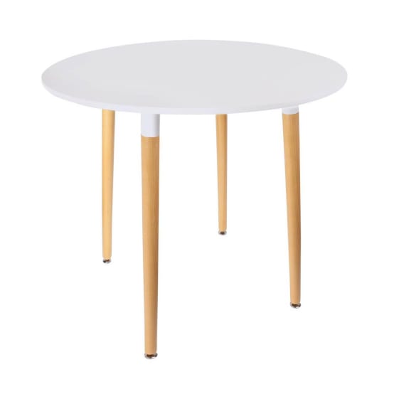 Table Ronde Blanche et Pieds effet Bois - ZURI - Jardiland