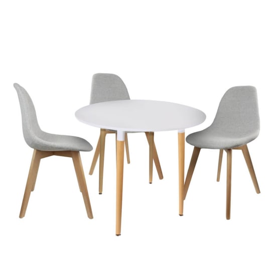 Table Ronde Blanche et Pieds effet Bois - ZURI - Jardiland