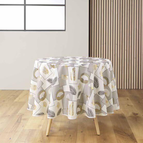 Nappe Ronde Antitache Imprimé "Natane" 180cm Naturel - Jardiland