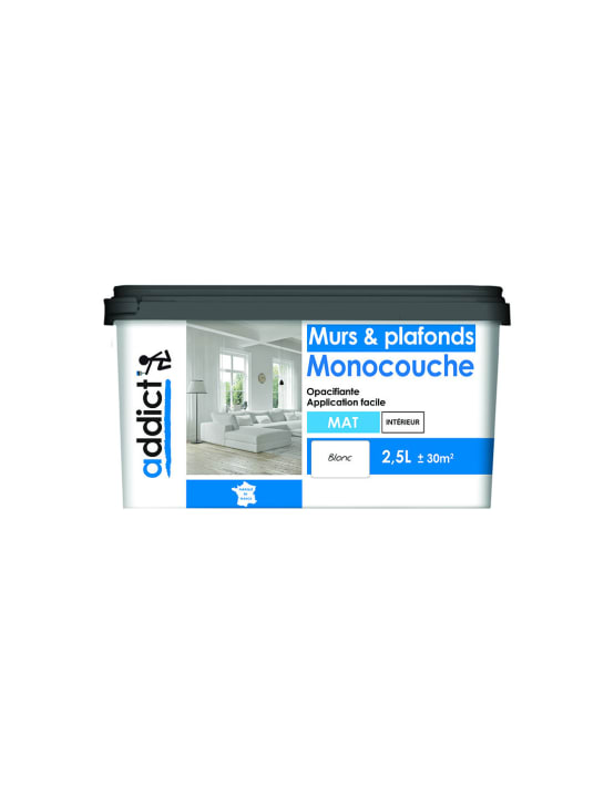 Peinture Acrylique Mat Monocouche 2.5 Litres Blanc - Addict - Jardiland