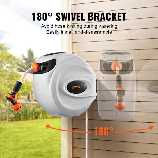 Enrouleur tuyau mural 20 m x 12 mm, pivotant 180°, 9 modèles buses, 3 ...