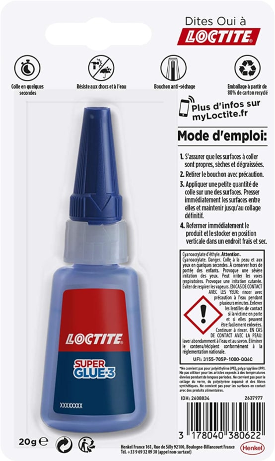 Colle liquide Super glue-3 Professionnel 20g - LOCTITE - 2608834 ...