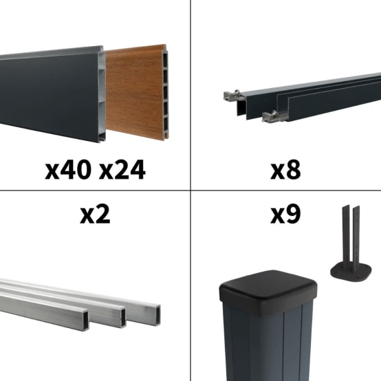 Kit Clôture Aluminium BAHIA & CRUZ Teck 14,68x1,8m - Bois Composite ...