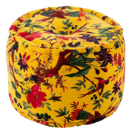 Pouf en Velours "Oiseaux Fleurs" 40cm Jaune - Jardiland