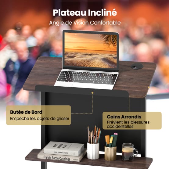 Podium Debout Mobile, Pupitre 103-125 cm, Petit Bureau Debout Roulant ...