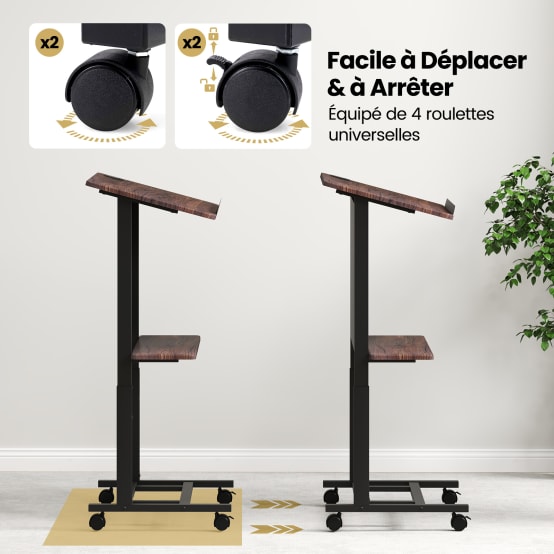 Podium Debout Mobile, Pupitre 103-125 cm, Petit Bureau Debout Roulant ...