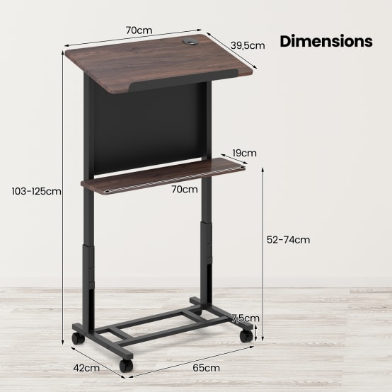 Podium Debout Mobile, Pupitre 103-125 cm, Petit Bureau Debout Roulant ...