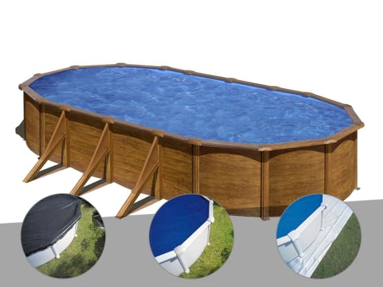 Kit piscine acier aspect bois Gré Pacific ovale 7,44 x 3,99 x 1,22 m ...