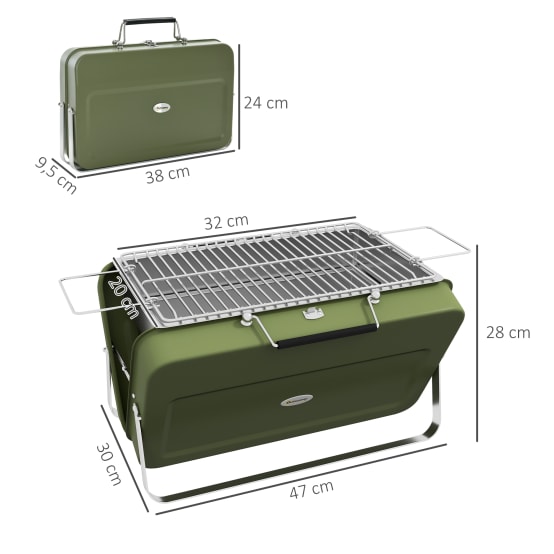 Mini barbecue à charbon portable pliable dim. 47L x 30l x 28H cm vert ...