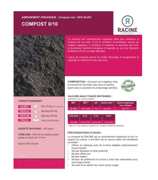 Compost organique vert 48 sacs 20 kg - Jardiland