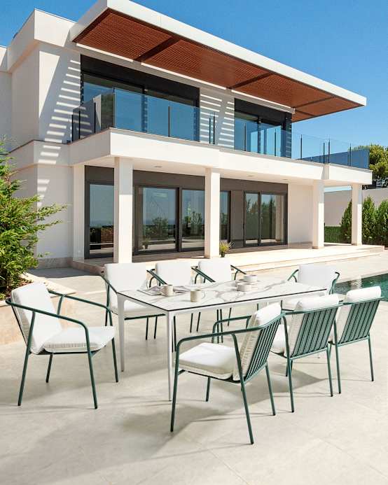 Lot de 8 Chaises d'Extérieur Vertes avec Structure en Aluminium ...