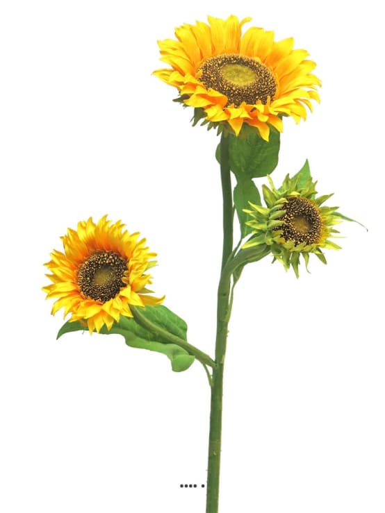 Tournesol artificiel en branche, 2 fleurs, un bouton, H 85 cm - BEST ...