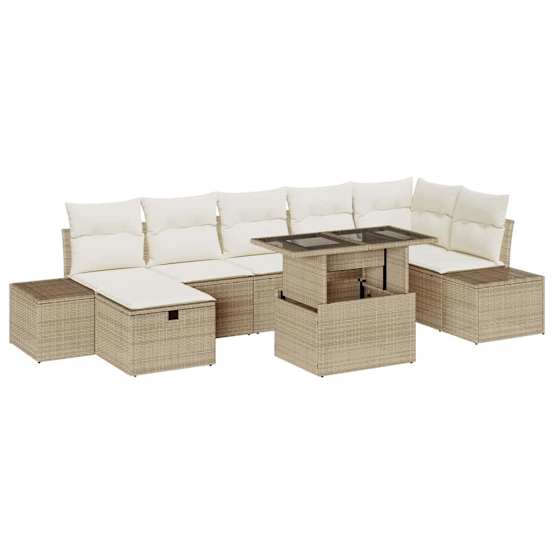 Salon d'extérieur 8 pièces modulable en poly rotin pour jardin Beige ...