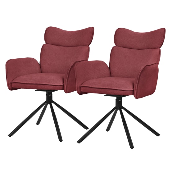 Lot de 2 chaises pivotantes en tissu rouge avec accoudoirs et dossier ...