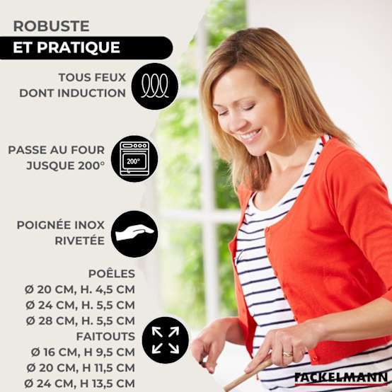Lot de 3 Poêles 20/24/28cm et 3 Faitouts 16/20/24cm Fackelmann Etherna ...