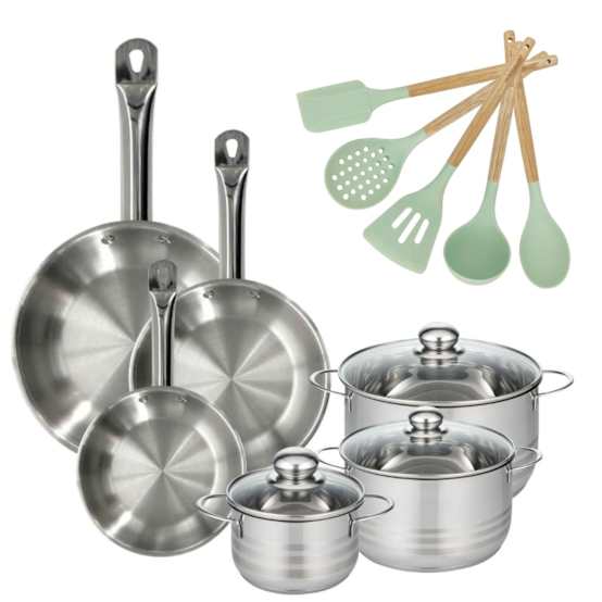 Lot de 3 Poêles 20/24/28cm et 3 Faitouts 16/20/24cm Fackelmann Etherna ...