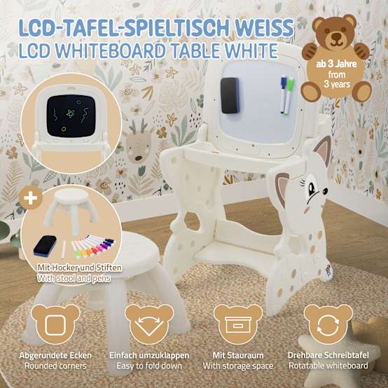 Table d’activités 3-en-1 pour enfants crème avec double tableau LCD et ...