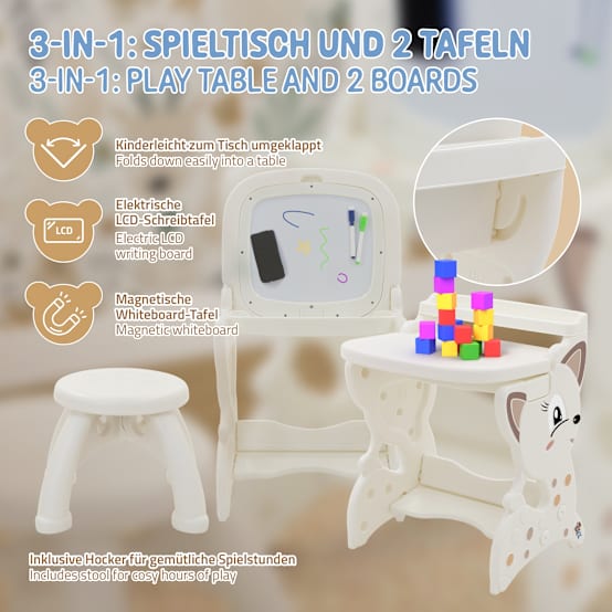 Table d’activités 3-en-1 pour enfants crème avec double tableau LCD et ...