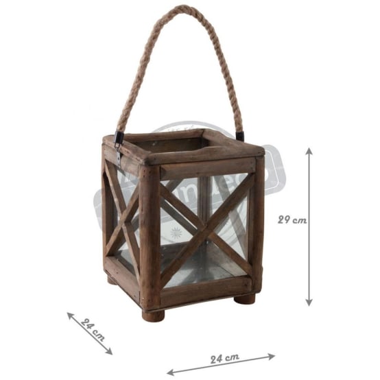 Lanterne de jardin carrée en bois et verre - Jardiland