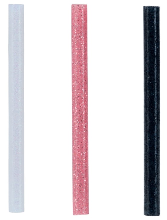 Bâtons de colle colorée pailletée 90 mm x 36 Sticks - Blanc/Noir/Rose ...