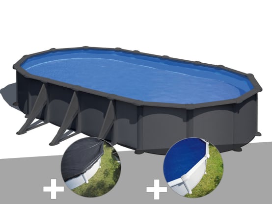 Kit piscine acier gris anthracite Gré Juni ovale 7,44 x 3,99 x 1,32 m ...