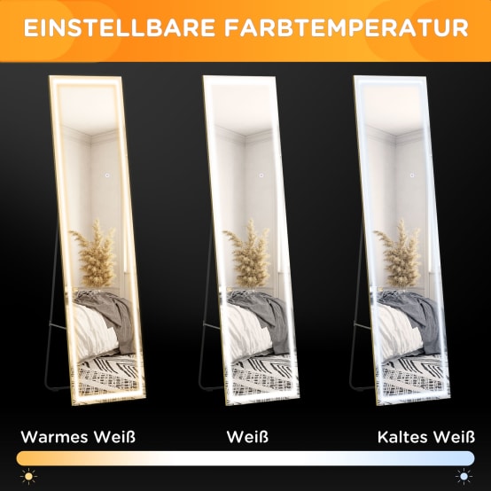 Miroir LED Sur Pied Mural Aluminium Chambre Tactile 40x160cm Argent ...