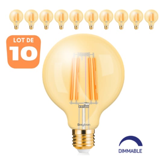 Lot de 10 ampoules LED G95 filaments 6W E27 2200K Dimmables - Jardiland