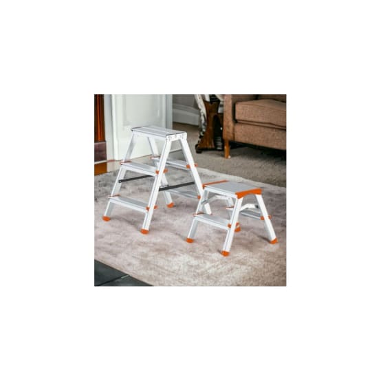 Escabeau 2 marches Marche-pied Aluminium Charge 125 kg Pliable Pieds ...