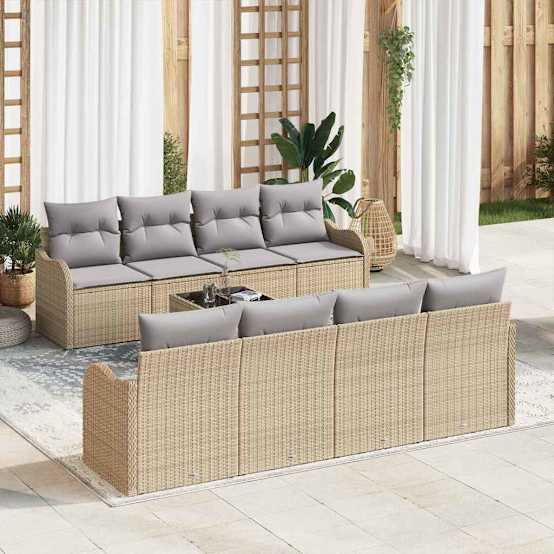 Salon Bas Extérieur 7 Modules Résine Tressée Beige Résistant UV Jardin ...