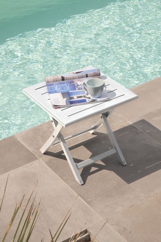 Table basse de jardin pliante en aluminium blanc MARIUS - CITY GARDEN ...