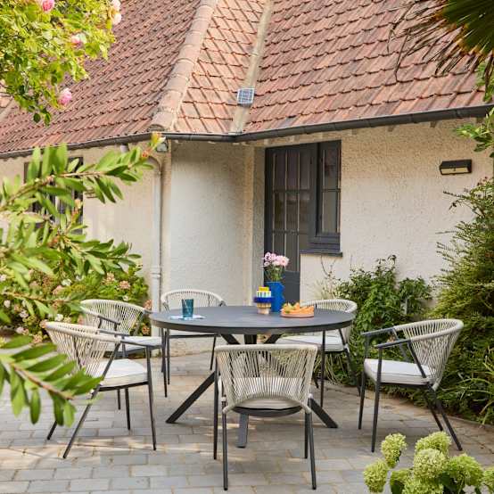 Table de jardin ronde aluminium et verre 6 places anthracite - Orbis ...