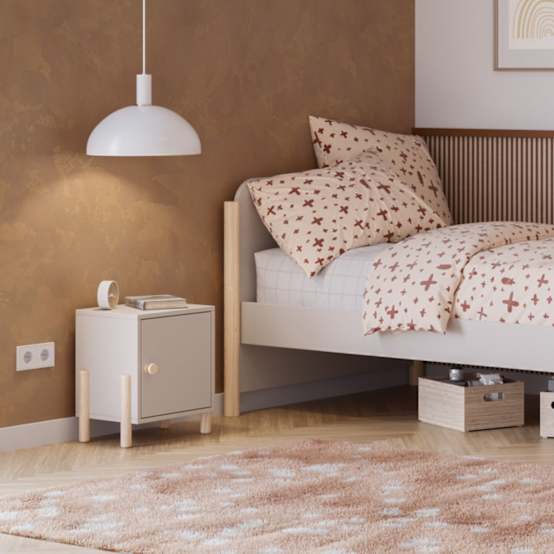 Chevet 1 porte en MDF et pin massif laqué crème pieds en pin naturel - ENORA - Jardiland