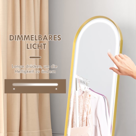 Miroir LED sur Pied Aluminium Chambre Tactile Dimmable 50x151cm Doré ...