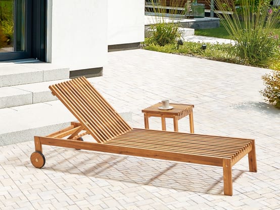 Transat de Jardin en Bois d'Acacia Clair Chaise Longue Dossier ...