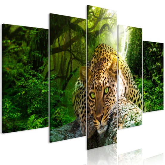 Tableau 5 Panneaux "Leopard Lying Wide Green" 100 x 200 cm - Jardiland