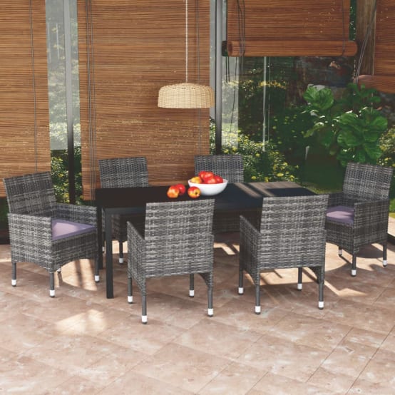 Grand Salon de Jardin 6 Personnes Table WPC Résine Tressée Gris 185 cm – ComfortXL Outdoor ...