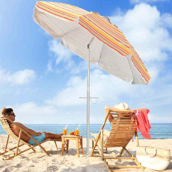Parasol de Plage de 198cm avec Bouton Poussoir Inclinable Ancrage pour ...