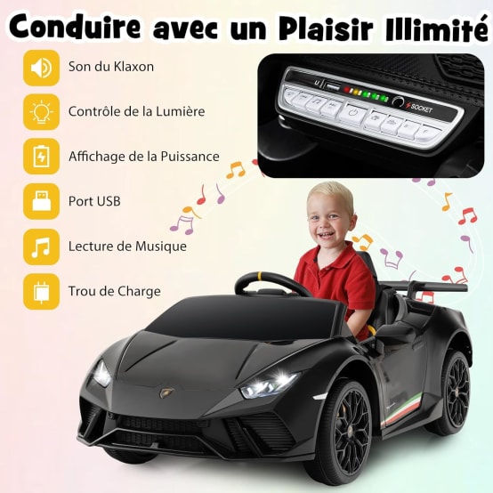 12V Lamborghini Voiture Électrique Enfants avec Télécommande, Véhicule Électrique avec Lumières ...