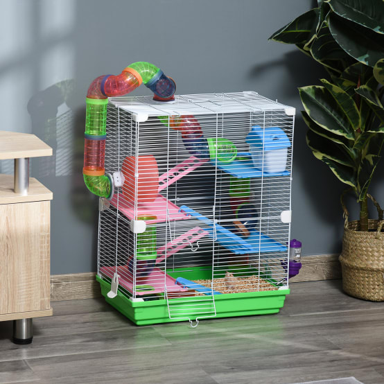 Cage pour hamster souris rongeur 4 étages avec tunnels mangeoire roue ...