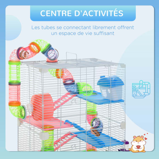 Cage pour hamster souris rongeur 4 étages avec tunnels mangeoire roue ...