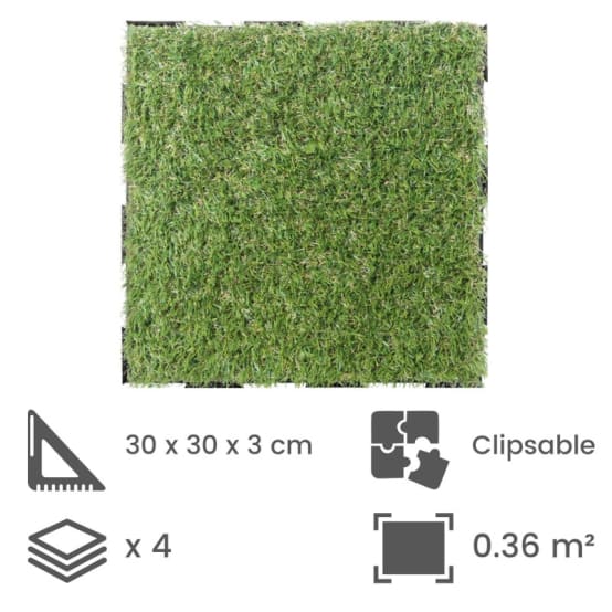 Dalle en gazon synthétique Snap & Go (lot de 4) - Vert foncé 30 x 30 cm - Snap & Go - Jardiland