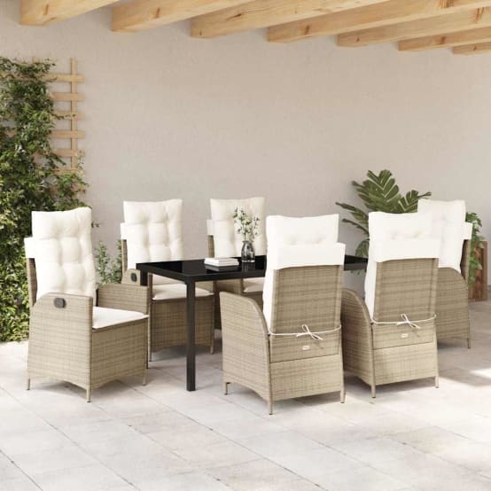 Ensemble de salle à manger pour jardin 7 pcs Beige polyrotin vidaXL ... Ensemble de salle à manger pour jardin 7 pcs Beige polyrotin vidaXL ...