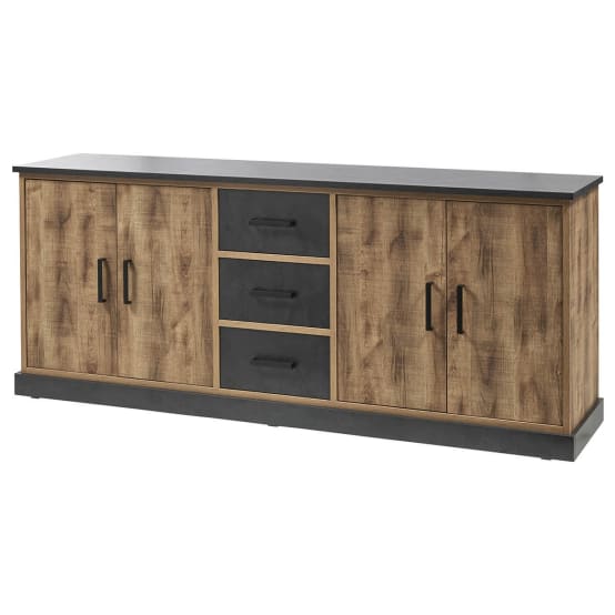 Ensemble Table 200cm + Buffet 4 Portes Aspect Bois et Métal - JENNA ...