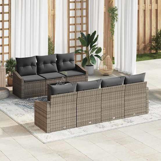 Mobilier Jardin Complet 8 pcs Polyrotin avec Table et Sac Rangement ...